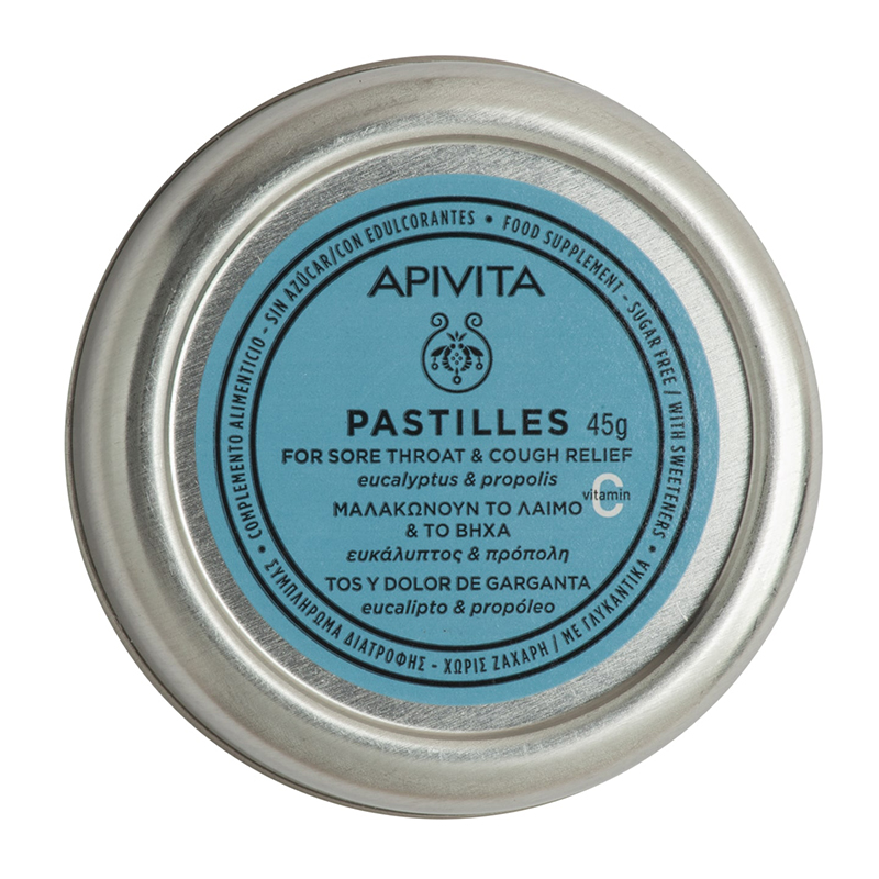 APIVITA Pastilles for Sore Throat and Cough Relief with Eucalyptus & Propolis | Hondos Center